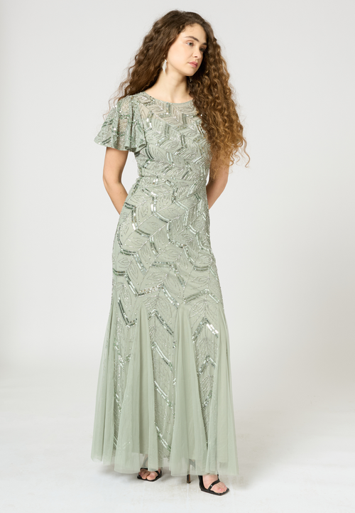 BEAUUT Embellished Sequin Beaded Maxi Dress
